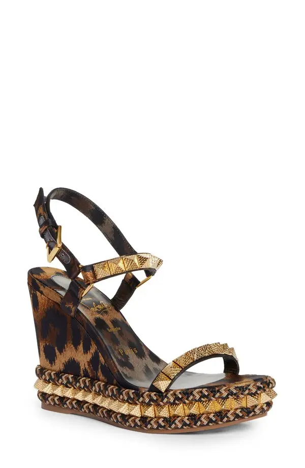 CHRISTIAN LOUBOUTIN Pyraclou Leopard Wedge Sandal - C799 Brown